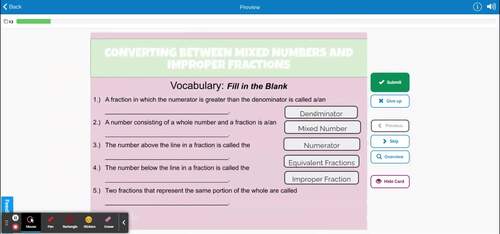 Converting Between Improper Fractions and Mixed Numbers Boom Card Deck