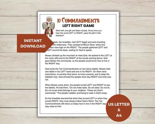 Bible Game Ten Commandments Left Right Game Christian Sunday School Game