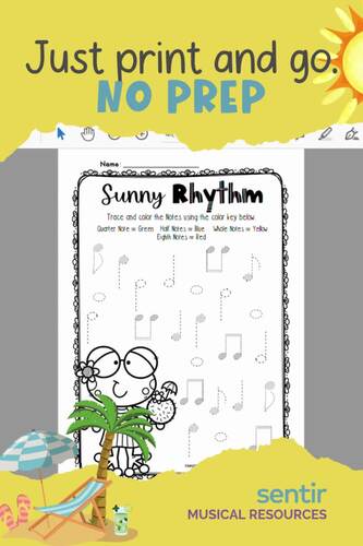 Summer Rhythm Worksheets: 40 Beach-Themed Note-Value & Time-Signature