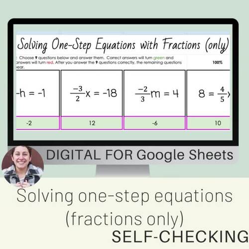 Solving one-step equations using reciprocal: Self-checking choice board