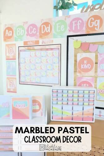 Marbled Pastel Classroom Decor Bundle Modern Calm Colors Classroom Decor