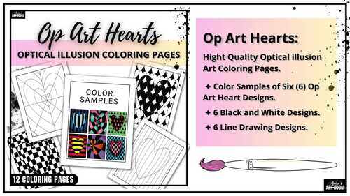 Op Art Hearts: Optical Illusion Coloring Pages by Amras Art Room