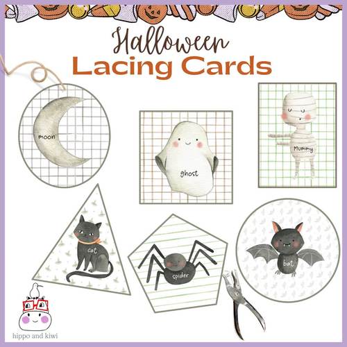 Halloween Lacing Cards for Preschoolers by Hippo and Kiwi | TPT