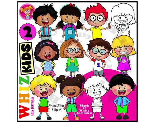 Whiz Kids 2. Color and Black/ White clipart kids. by Lilly Silly Billy