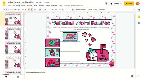 Valentines Day Digital Word Families for Google Slides Distance Learning