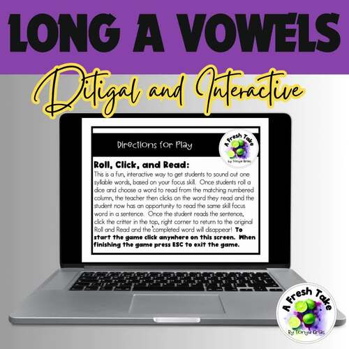 Digital Interactive Roll, Click, & Read |Phonics Game| Long A Advanced ...