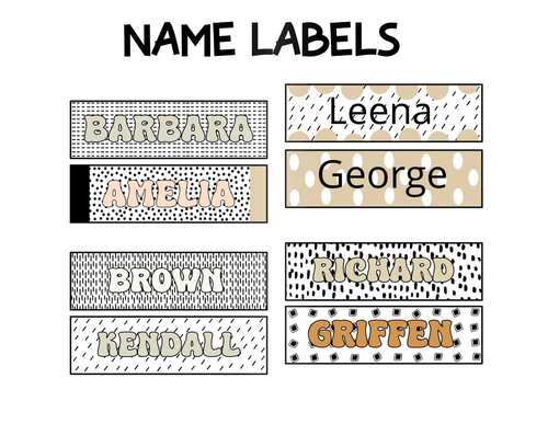 Printable Boho Neutral Spot Student Name Labels, Classroom Name Plates