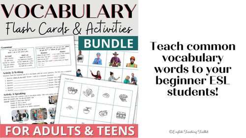 Adult ESL Vocabulary Lessons, Activities, Worksheets & Flashcards BUNDLE