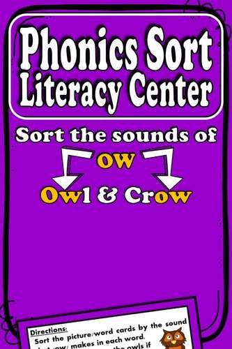 PHONICS SORT Literacy Center Owl Crow Sounds of OW Phonics Activitiy