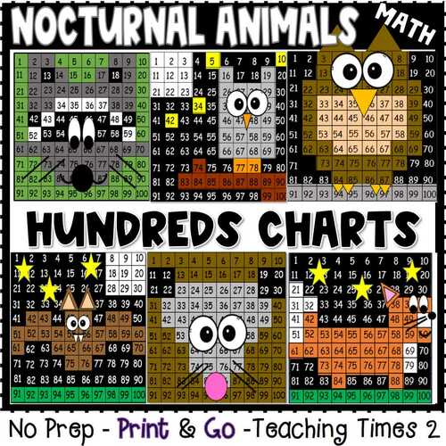 Hundreds Charts-Nocturnal Animals - Color by Number -With Digital Resources