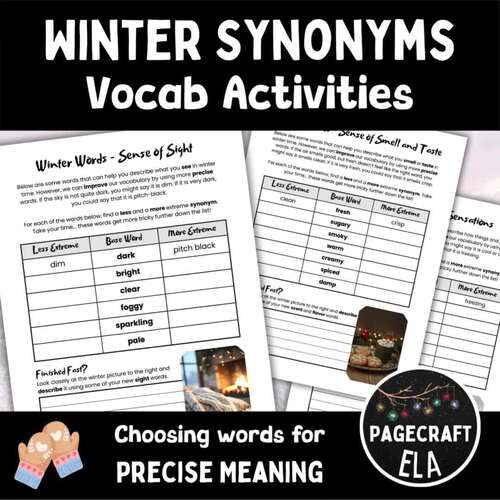 Winter Synonyms Vocabulary Activities with Five Sense-Themed Worksheets