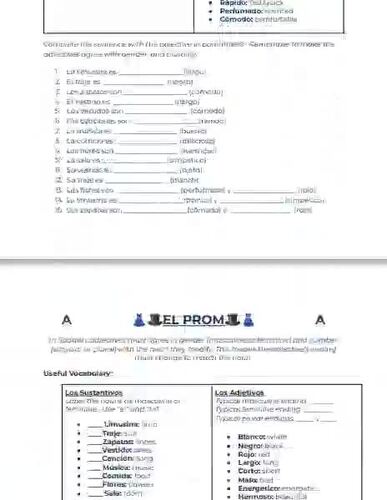 El Prom - Spanish Prom Adjective Agreement Differentiated Activity ...
