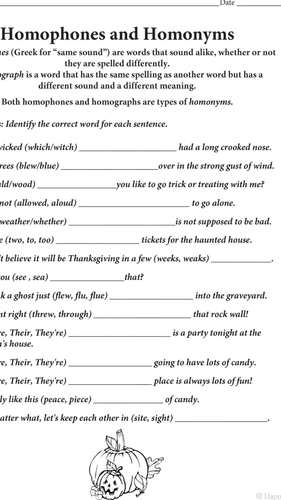 Halloween Homonyms and Homophones Worksheets and Easel Activity | TpT
