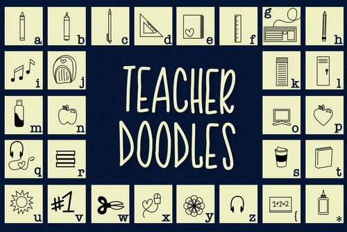 Teacher Doodles - A Dingbat Font by CraftyLittleNodes | TpT