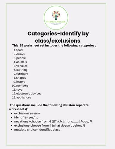 Categories-identify what does not belong worksheets(ABLSS-R C56 and G29)