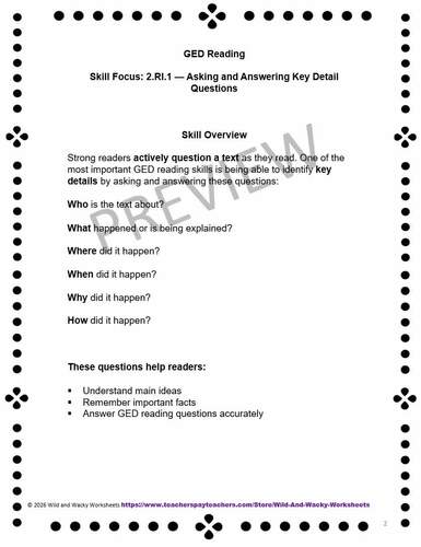 TABE 13/14 E Reading Study Packet: Key Ideas and Details | TPT