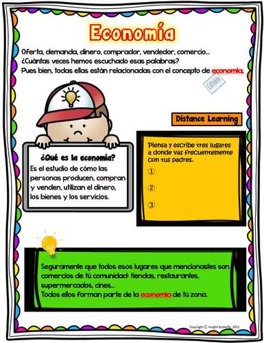Economía Unidad Economics Unit Spanish Printable editable Distance Learning