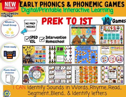 Halloween Phonics and Phonemic Interactive Games Prek-1st | TPT