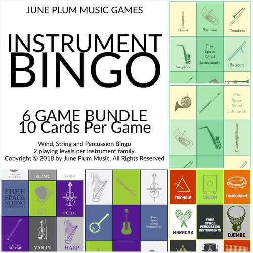 Music Instrument Bingo Games for Centers feat. Wind, Percussion, Strings