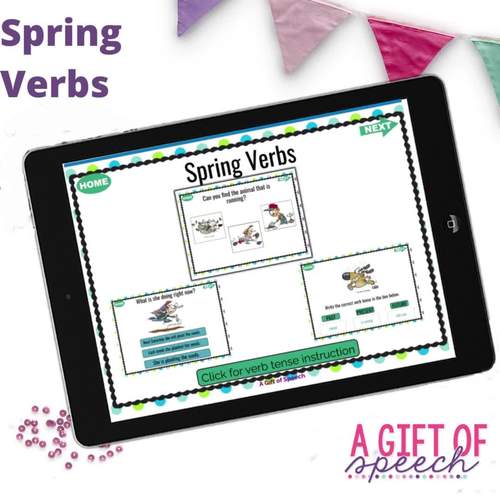 Spring Verbs & Grammar NO PREP activity Boom Cards™ by A Gift of Speech