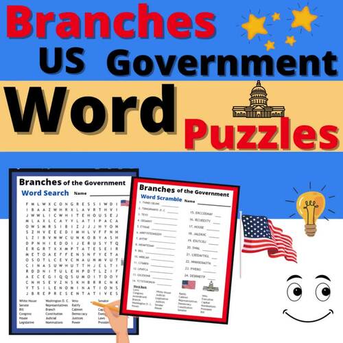 Branches of US Government Word Search Puzzles No Prep Fun Friday