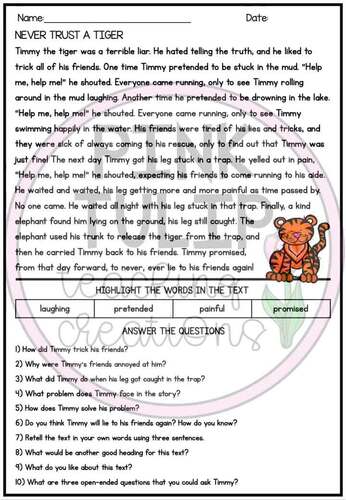 Ten Page Reading Comprehension Worksheet Pack by Pink Tulip Teaching ...