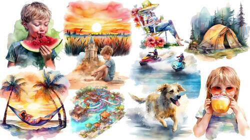 Watercolor Summer Clipart Set of 20 Files by ArtisticTimberStudio