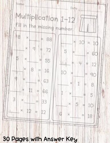 Summer Missing Number Multiplication Practice | Facts 1–12 | Math ...