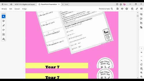 Year 7 Words to Algebraic Expressions lesson notes and worksheets ...