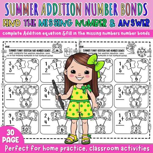 Summer Addition & Number Bonds | Count, Add & Solve Fun Math Problems ...