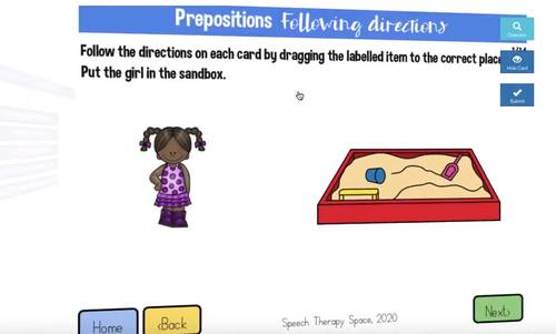Prepositions of Place Distance Learning Word to Sentence Level Boom Cards