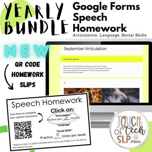 YEARLY Google Forms Speech & Language Homework by TouchofTechSLP