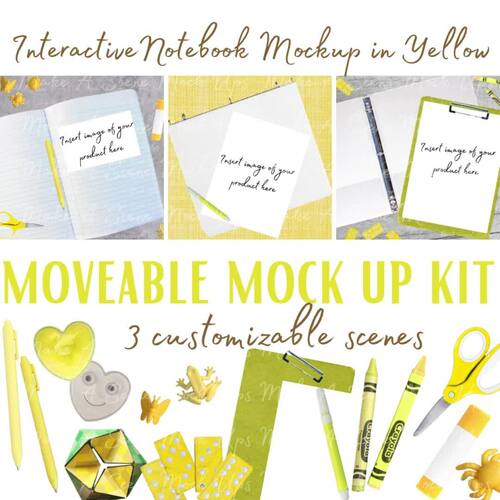 Interactive Notebook Mockup in Yellow Scene - Moveable Images and ...