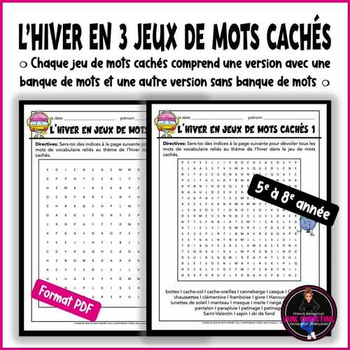 Activitiés de vocabulaire d'hiver - Mots cachés - French Vocabulary ...