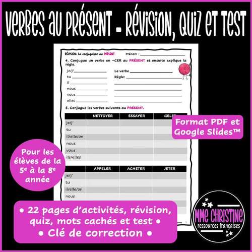 VERBES au PRÉSENT I une révision I cahier d'activités I French Verbs ...