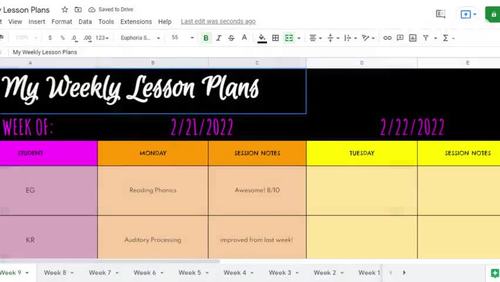 Weekly Lesson Plans for Google Sheets by The Tote Bag Teacher | TPT