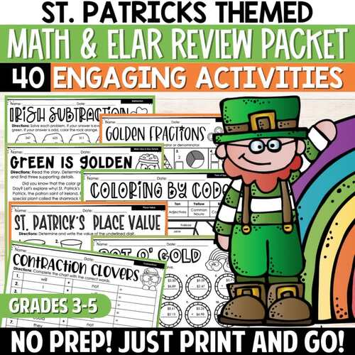 St. Patrick's Day Math & Literacy Worksheets & Activities Skills Review ...