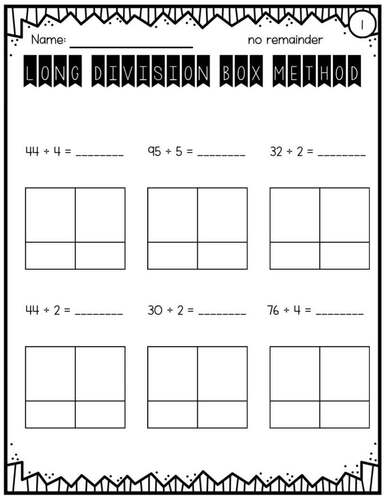 Long Division Box Method 2-Digit ÷ 1-Digit No Remainder Worksheets ...