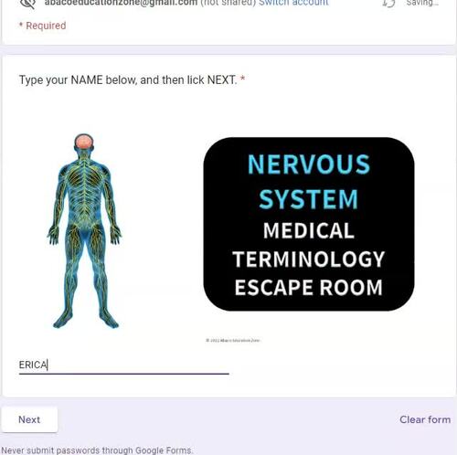 Nervous System Medical Terminology Escape Room by Abaco Education Zone