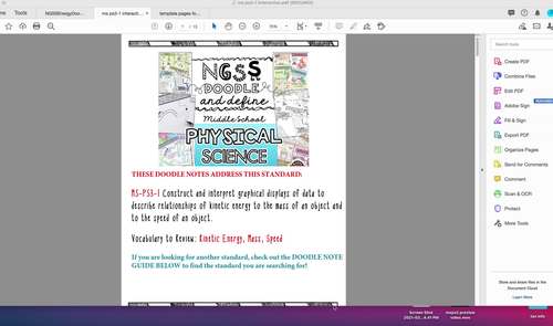 NGSS MS-PS3-1 Energy Doodle Notes Plus INTERACTIVE by Captivate Science