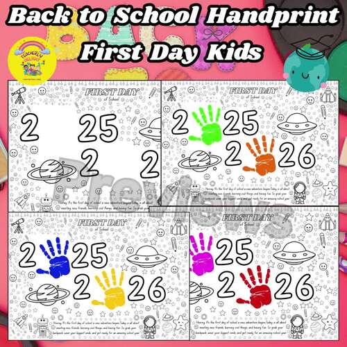 Back to School Worksheet Kids First Day Handprint Activities Coloring ...
