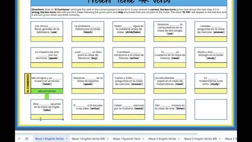 Spanish Digital Mazes for Present Tense ER Verbs Grammar Games and ...