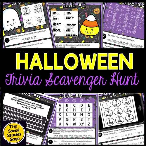 Halloween Trivia Scavenger Hunt - Class Party Breakout Room - Indoor Recess