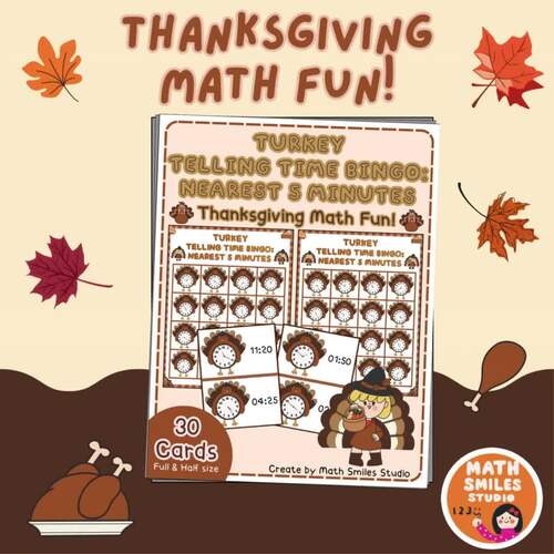 Turkey Telling Time Bingo: Nearest 5 Minutes | Thanksgiving Math Game ...