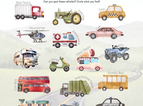 Vehicles Scavenger Hunt, Car Games, Field Trip Activity, Driving Game ...