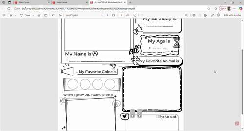 ALL ABOUT ME Worksheet Pre-Kindergarten / Kindergarten by chiwden