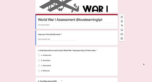 Distance Learning: World War 1 Assessment by Love Learning | TpT