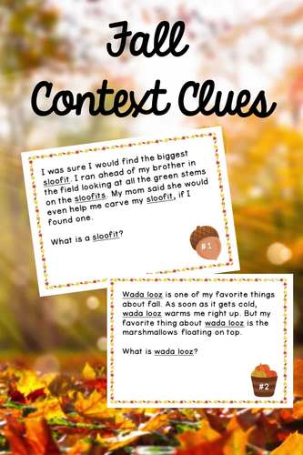 Fall Context Clues | Context Clues Task Cards Worksheets | Fall Activities