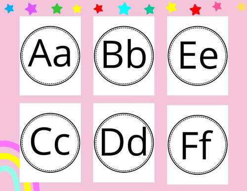 Printable Black and White Alphabets Flash cards, Round Word Wall Letters