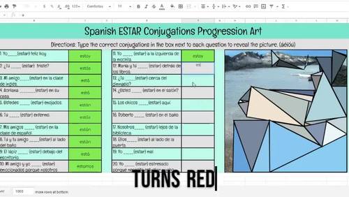 Spanish Verb Estar Progression Art Mystery Picture | Ecuadorian Sea Lion